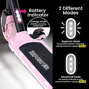 Aero iSporter Electric Scooter for Kids Ages 6-12, with Kick-Start and Gravity Sensor, Kids Electric Scooter with LED Lights, 2 Speeds, 110lbs Max and Height Adjustable …