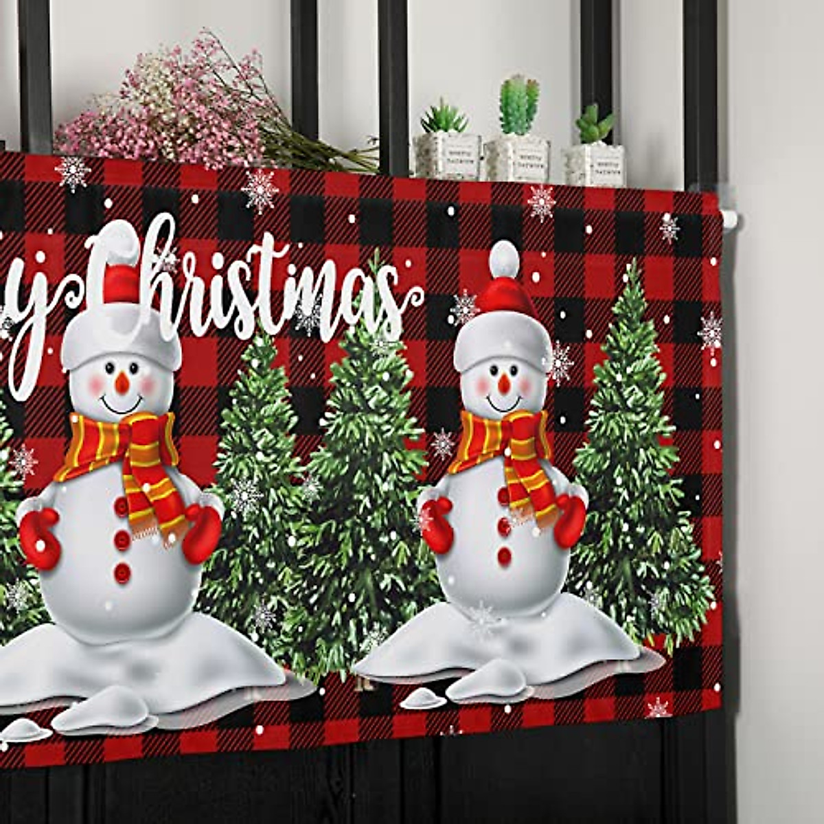 Xmas Tree Curtains Valance for Bedroom Living Room, Christmas Snowman Window Curtains & Drapes Rod Pocket Snowflake Winter Snowy Valances for Kitchen Window Curtains Over Sink 54 x 18in,1 Panel