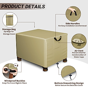 Velway Rectangle Patio Ottoman Cover - Waterproof Outdoor Furniture Cover for Side & End Table, Windproof Anti-UV Outdoor Ottoman Covers with Reflective Strips - 28" L x 22" W x 17" H, Camel