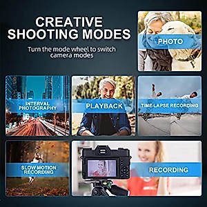 Monitech Compact Digital Camera, 4K Vlogging Camera with Wide-Angle & Macro Lens, Camera for Photography with External Mic, 32GB TF Card