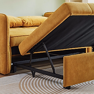 Convertible Sleeper Sofa Bed 3 in 1 Loveseat Couch Linen Small Sofa with Pull-Out Bed, Adjustable Backrest and Armrest, Futon Sofa with Side Pockets for Living Room Bedroom Apartment Small Space