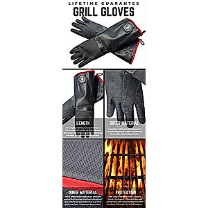 GRILL SERGEANT Grill Oven Gloves, 18”, M/L - 950℉, Smoker, Oil Resistant, Heat Resistant, Oven, BBQ, Grilling, Cooking Barbecue Gloves, Waterproof, Neoprene, Grab Hot Food Directly From Your Grill