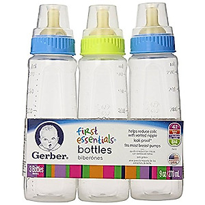 Gerber First Essential Clear View Plastic Nurser With Latex Nipple, BPA Free, Colors may vary, 3 Pack