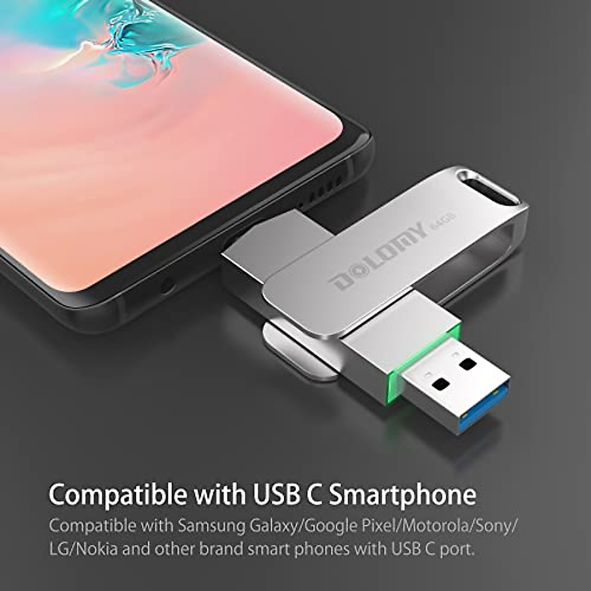 USB C Flash Drive, Dolomy 64GB USB 3.1 to USB C Thumb Drive, 2 in 1 OTG Metal Type C Flash Drive for USB C Smartphones, Tablets, PC, USB C Devices