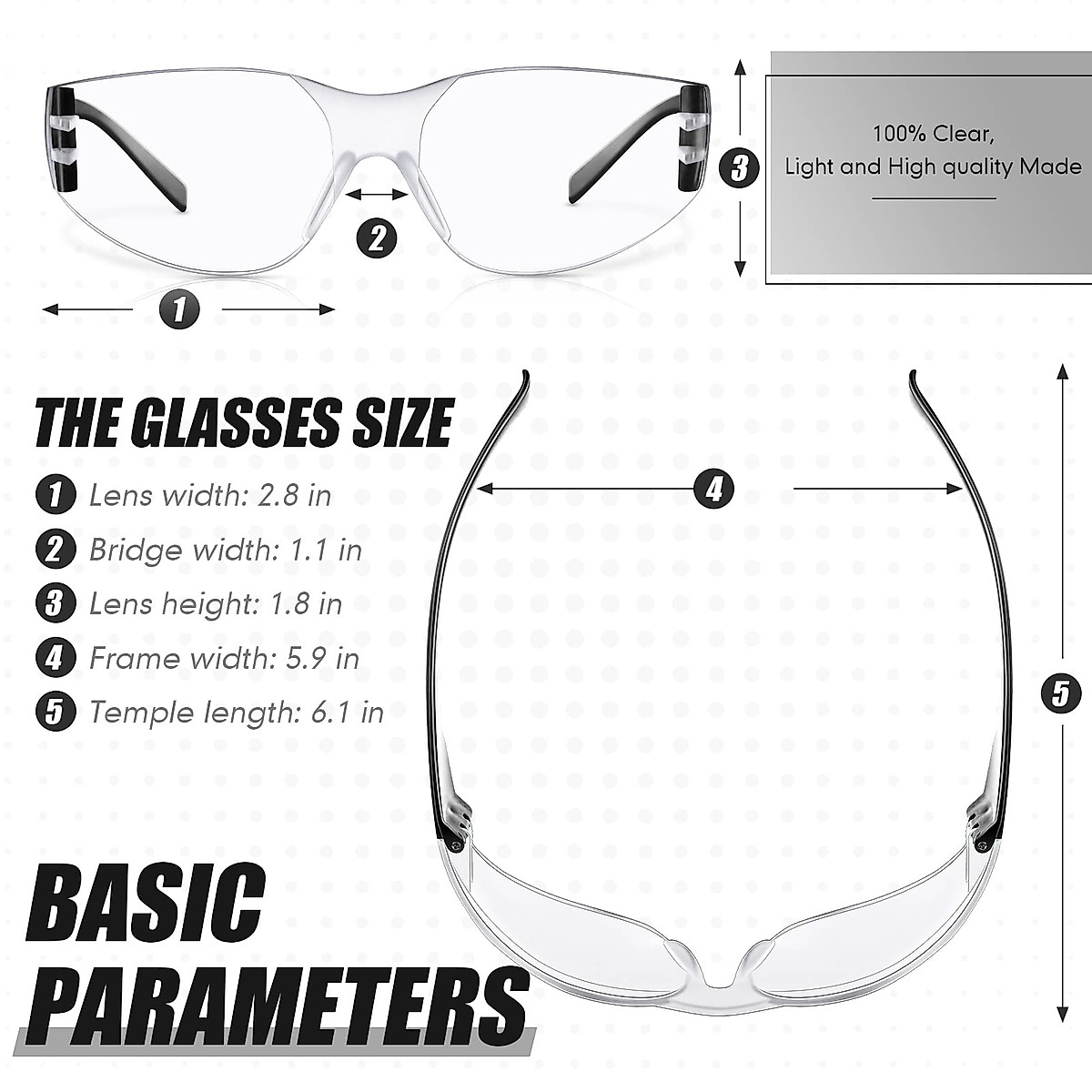 48 Pairs Safety Glasses Protective Eyewear Goggles Scratch Impact Resistant Eye Protection for Men Women Work (Black, Clear)