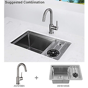 AguaStella AS1514XSS Bar Sink with Glass Rinser Stainless Steel Undermount Prep Kitchen Sink 23-1/4 x 14 Inches Single Bowl