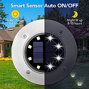 GIGALUMI Solar Ground Lights 12 Pack, 8 LED Automatic Solar Garden Lights, Waterproof Solar Powered In-Ground Lights Outdoor for Pathway Yard Landscape Patio Walkway and Lawn (Cold White)