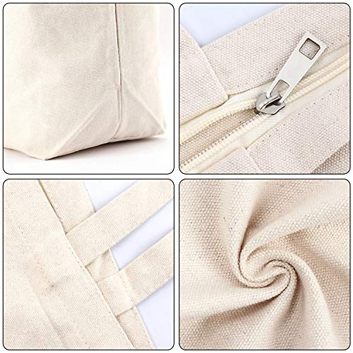 Segarty 6 Packs Canvas Tote Bag with Zipper, 16x15 inch Bags with Handle Reusable Washable Grocery Shopping Bags Plain Bags for Women Teacher Kids DIY Art Crafts Painting Embroidery Decoration