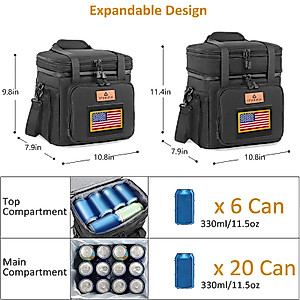 HSHRISH Expandable Tactical Lunch Box, Double Deck Large Insulated Lunch Bag for Men, Durable Leakproof Cooler Bag for Adult Work Shift Outdoor Trips, 20 Can/16 L, Black