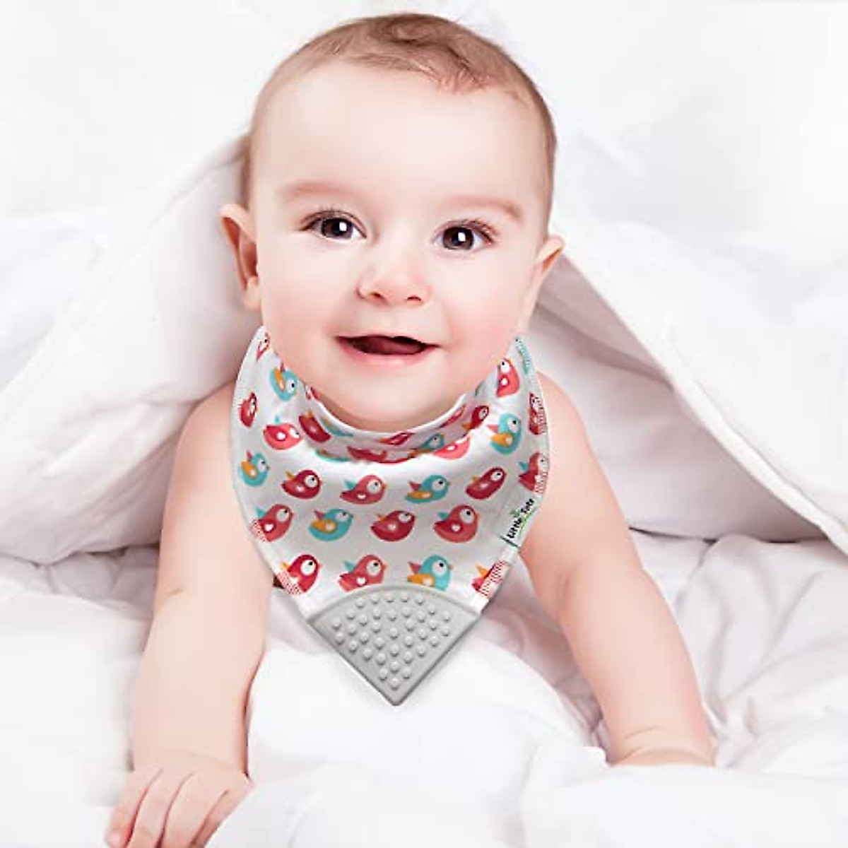 Baby Bibs Bandana Drool Bibs with Teether 4 Pack for Infant, Boys, Girls, Unisex 100% Cotton Drooling Bibs Soft and Absorbent (Colored owl)