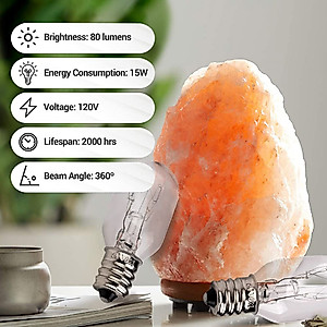 Parts Express Himalayan Salt Lamp Bulbs Original Salt Lamp, 6Pack E12 Candelabra Base Replacement Light Bulbs, 15 Watt Incandescent Bulbs for Plug-in Night Light (6, E12 15W T20)