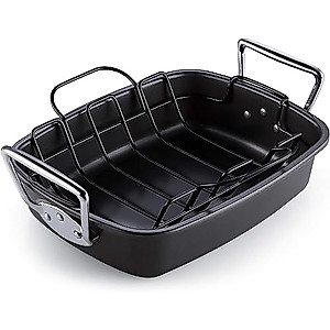 Cook N Home Nonstick Roasting Pan Bakeware Roaster with Rack, 17x13-inches, Black