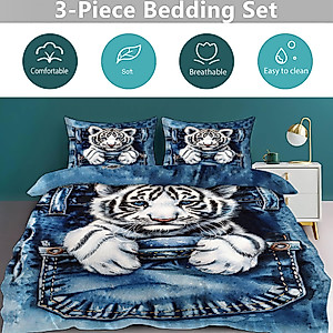 Uphomart Tiger Bedding Set 3 Pieces Full Twin King Queen Size Tiger Duvet Cover Set Comforter Cover Sets with 2 Pillowcases for Boys Girls Teens Men Women Queen