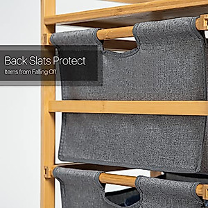 MoNiBloom Bamboo Organizer Clothing Storage Shelf with 4 Part Compartment Sorter Baskets Fabric Removable Clothes Drawers for Bedroom Laundry Living Room, Grey