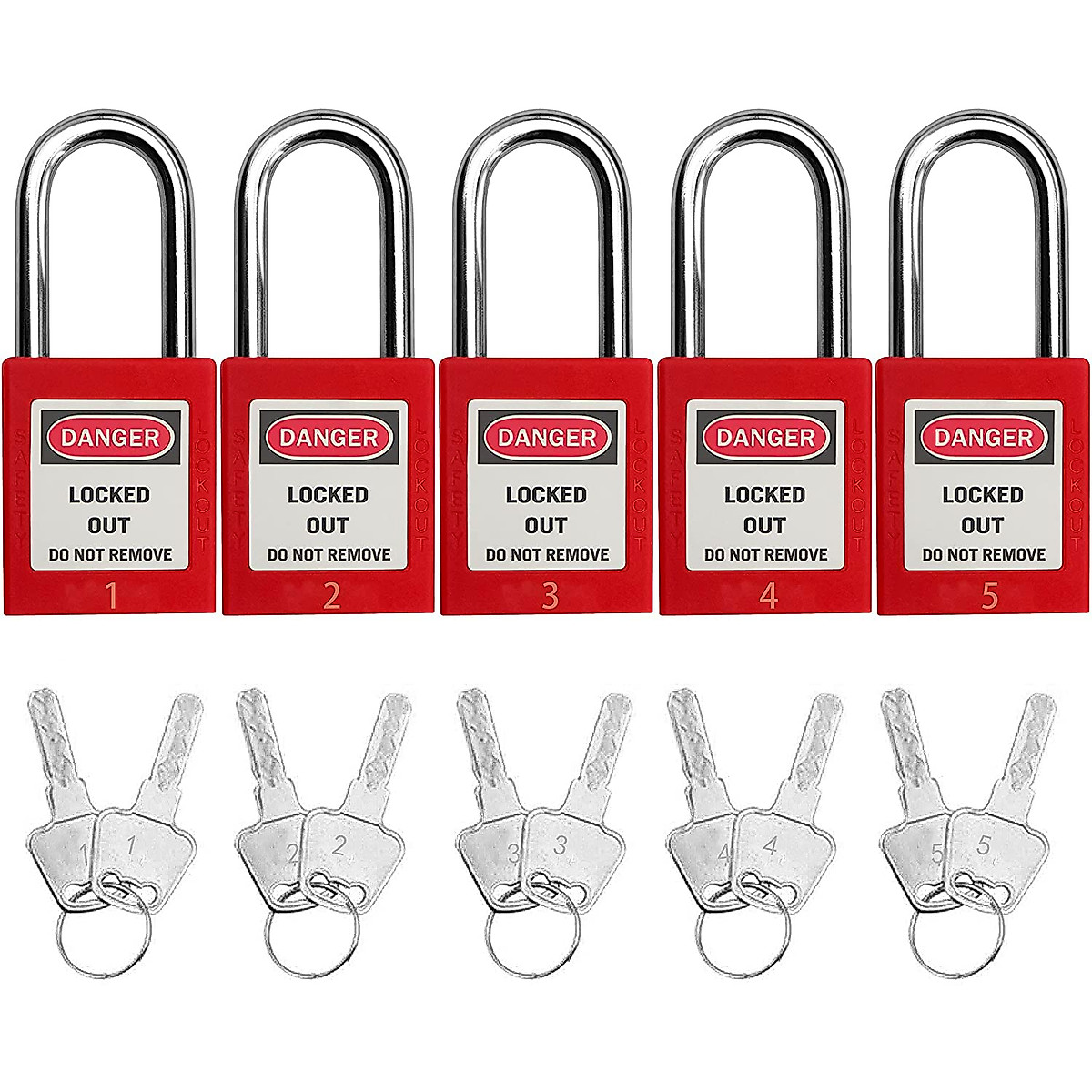 SAFBY Lockout Tagout Locks, Safety Padlock, Keyed Differently Loto Safety Padlocks for Lock Out Tag Out Kits Station (Red 1-10)