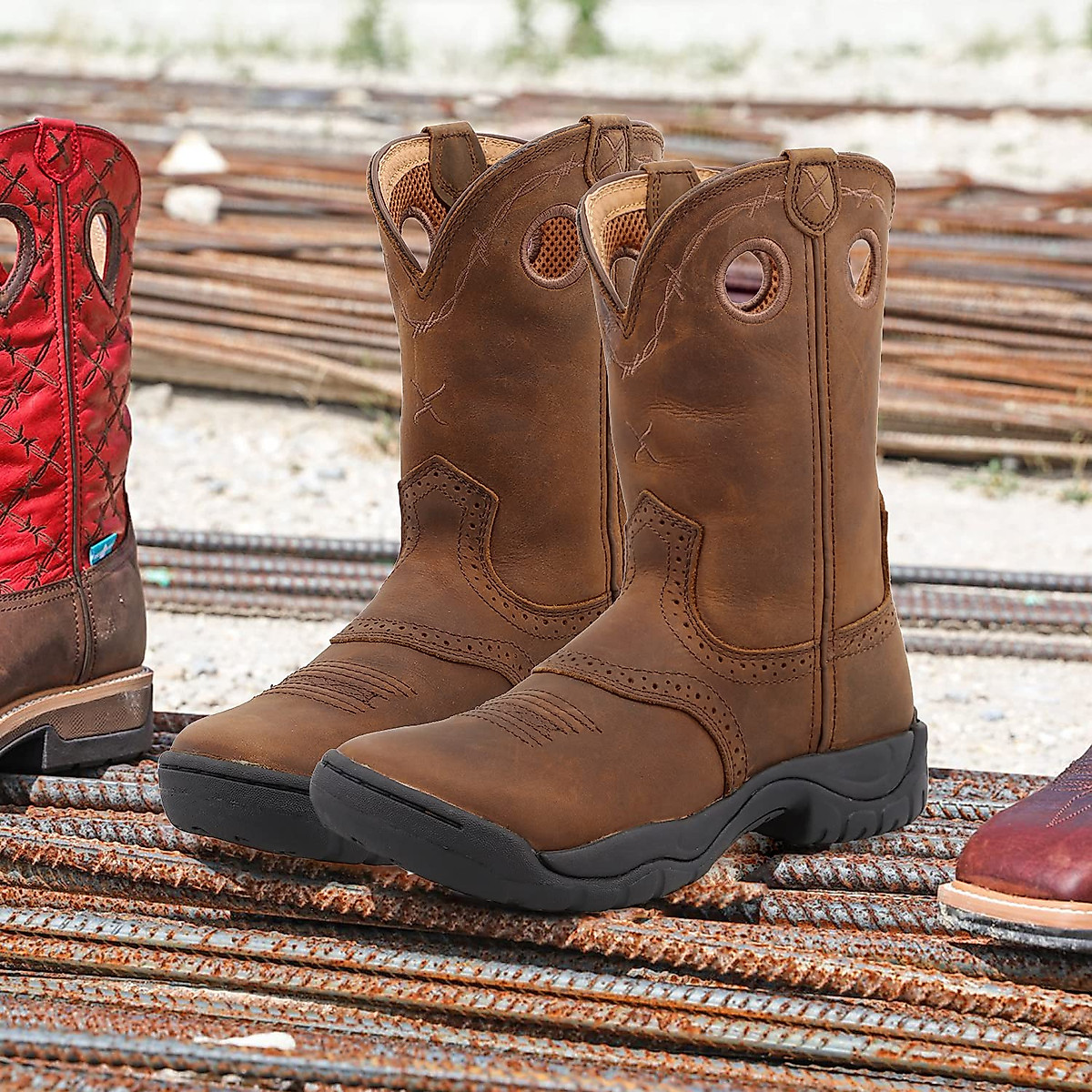 Twisted X Women's 9" All Around Work Boot - Versatile Women's Western Work Boots - Distressed Saddle, Water Resistant Oiled Leather Shaft, Made for Barn Use - 11 M, Distressed Saddle & Distressed