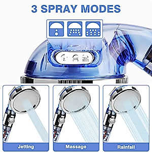 Shower Head with Hose, HBESTIE Filtration Hand Shower, Jetting Filter Shower Sprayer, High Pressure 3 Modes, Purifying Filtration Mineral Stone Beads, Water Saving Handheld Supercharged Showerhead