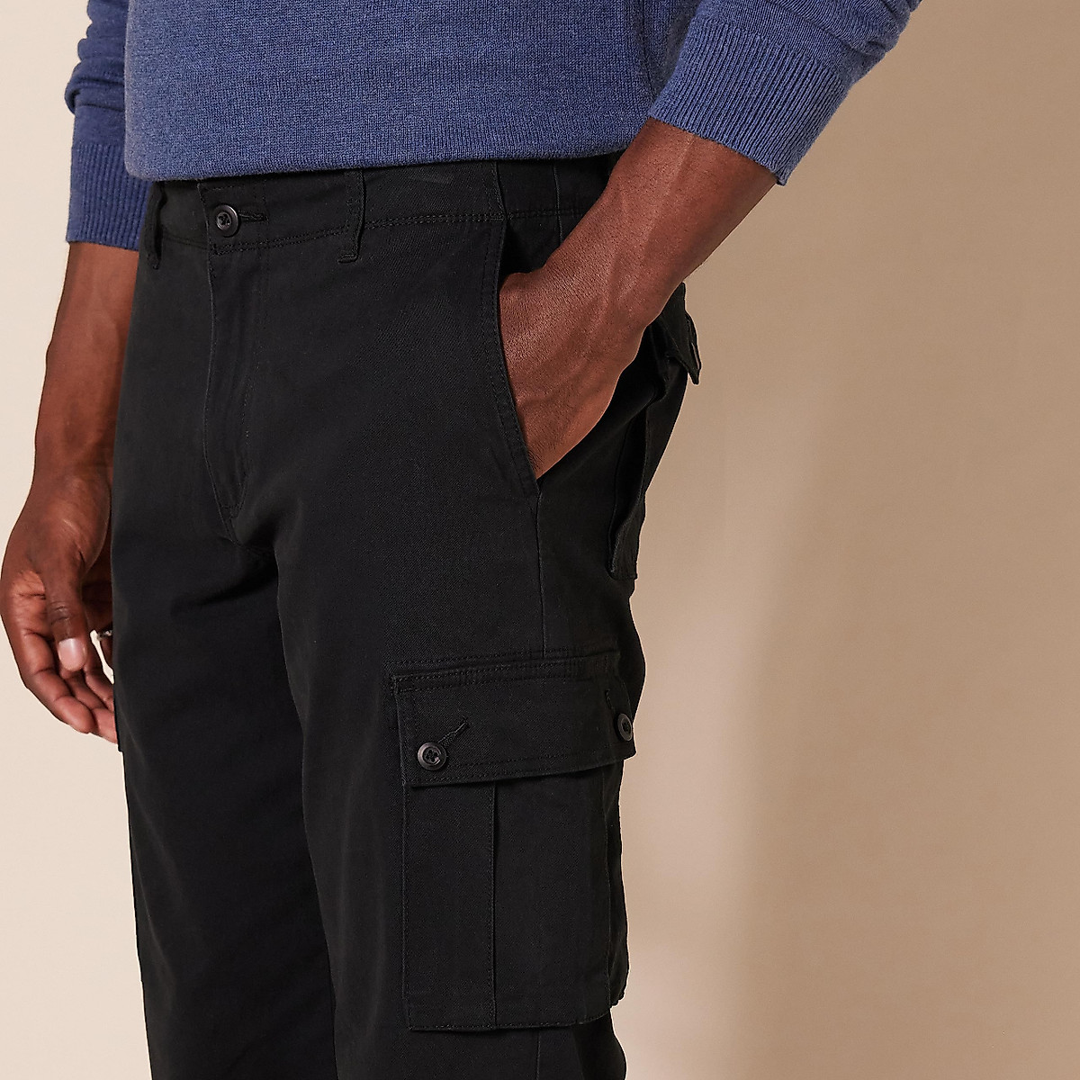 Amazon Essentials Men's Straight-Fit Stretch Cargo Pant (Available in Big & Tall), Black, 34W x 32L