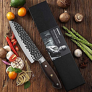 KONOLL Santoku Knife Janpan Chefs Knife Cleaver 7-inch Forged Handmade Professional Kitchen Knife, German High Carbon Steel (7-inch Santoku Thunder-K Series)
