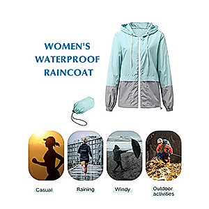 Century Star Plus Size Rain Jackets for Women Waterproof Windbreaker Lightweight Packable Rain Coats with Hood Mint Green Grey 3X-Large