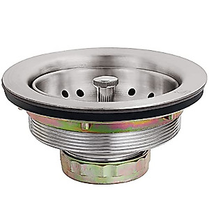 EADOT 3-1/2 Inch Brushed Nickel Kitchen Sink Drain Assembly with Strainer Basket Stopper, Stainless Steel Kitchen Sink Drain Strainer and Stopper, Kitchen Sink Basket Strainer, Sink Strainer Drain