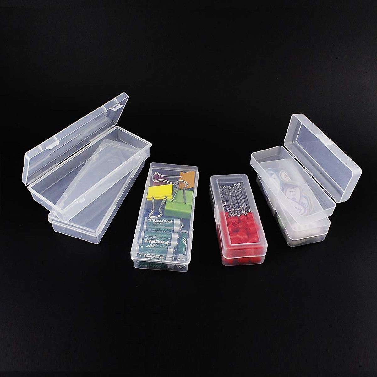 airgoesin 4pcs Small Storage Box Container Desktop Organizer with Lid for Keeping Small Parts, Coints, Screws, Bead, Pencils, Q-Tip, Ornaments, Pills, Herbs, Jewelry Findings (2pcs L + 2pcs S)