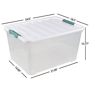 Readsky 85 Quart Clear Plastic Storage Bins with Wheels, Large Latching Boxes, 4 Packs