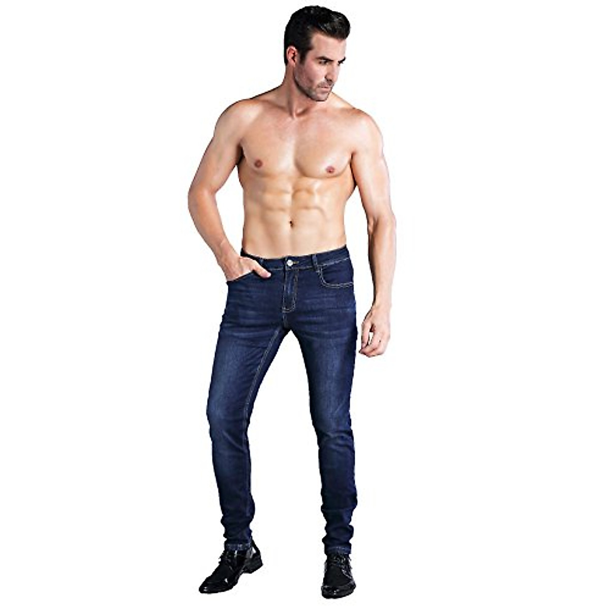 ZLZ Slim Fit Jeans, Men's Younger-Looking Fashionable Colorful Comfy Stretch Skinny Fit Denim Jeans, Blue Jeans Pants for Men Size 34