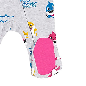 Pinkfong Baby Shark Infant Baby Girls 2 Pack Zip Up Sleep N' Play Coveralls Pink/Gray 24 Months