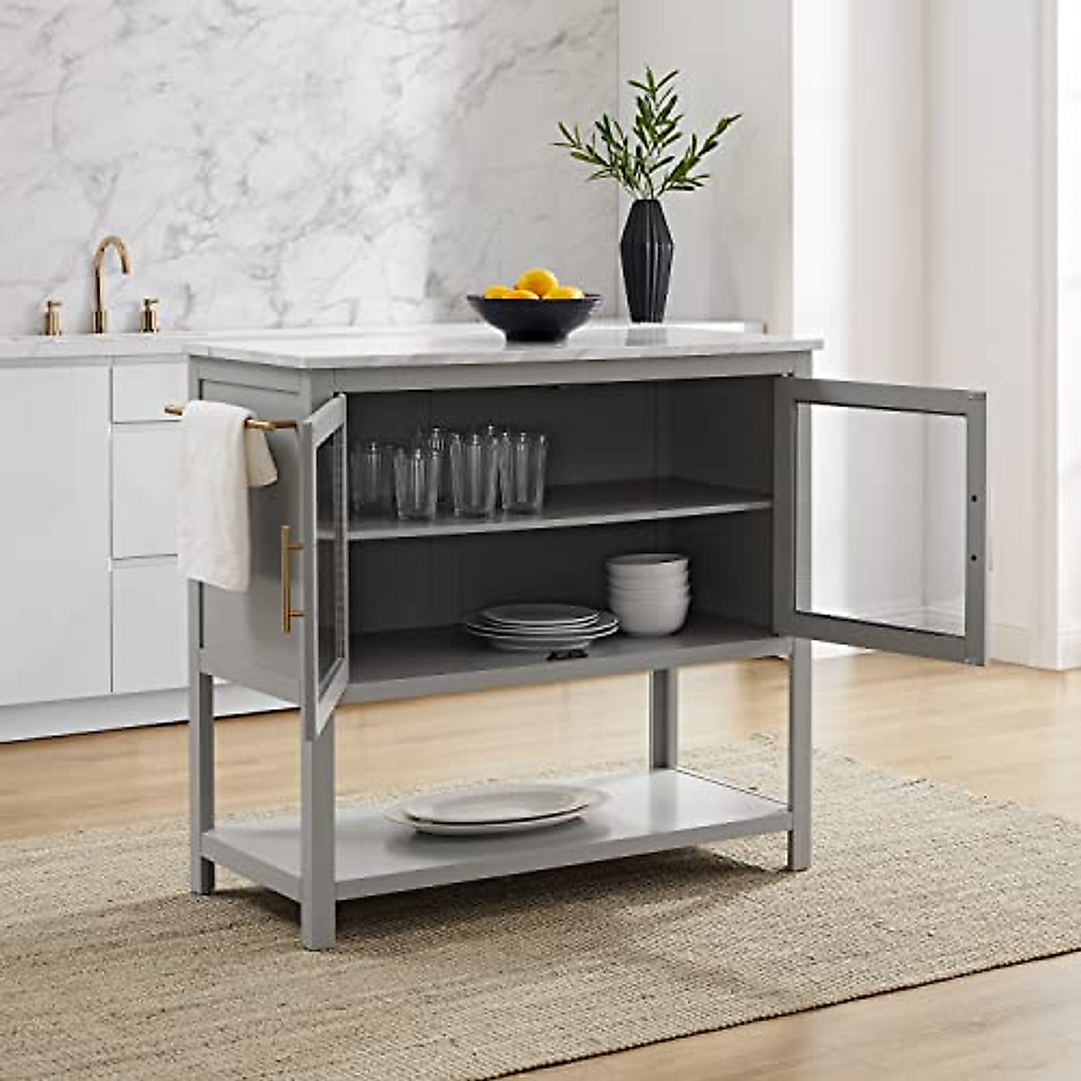 Crosley Furniture Katrina Kitchen Island with Faux Marble Top, Gray