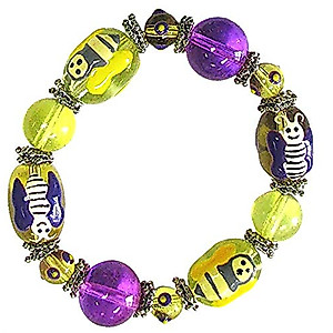 Linpeng GBP-062/070 2-Piece Fiona Hand Painted Moon Star Planet and Bees Glass Beads Stretch Bracelets