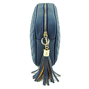 Simple Shoulder Crossbody Bag With Metal Chain Strap And Tassel Top Zipper (Dusty Navy)