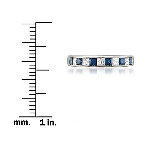 Beyond Brilliance 0.61 Carat Channel Set Princess Cut Diamond & Blue Sapphire Wedding Band Ring in 14K White Gold (H-I, I1-I2)