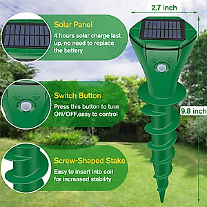 Ultrasonic Mole Repellent Outdoor, 2024 Upgrade Mole Repellent Solar-Powered for Lawn Garden Yard, Mole and Vole Repellent Waterproof, Effectively Repels Gophers Snake Chipmunks Groundhogs, 2 Pack