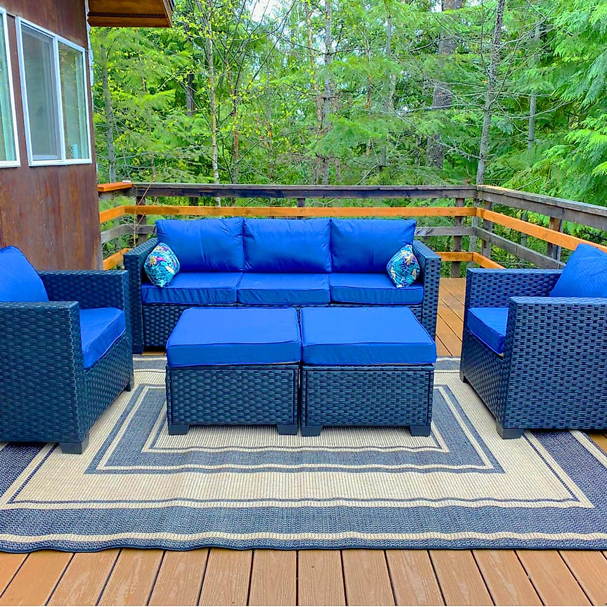 FLYMEI Outdoor Cushion Cover Replacement, Patio Cushion Slip Covers 22 X 22 X 4 inch, Patio Chair Cushion Covers Only, Water Resistant Patio Cushion Cover Navy Blue