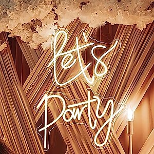 Super Large Neon Sign for Wall Decor, Yeeficent Let's Party Neon Sign Large for Bedroom Wall, 33.5 * 12 Inch Dimmable Neon Signs, Custom Light Up Sign for Wedding Party Birthday Gift (Warm White)
