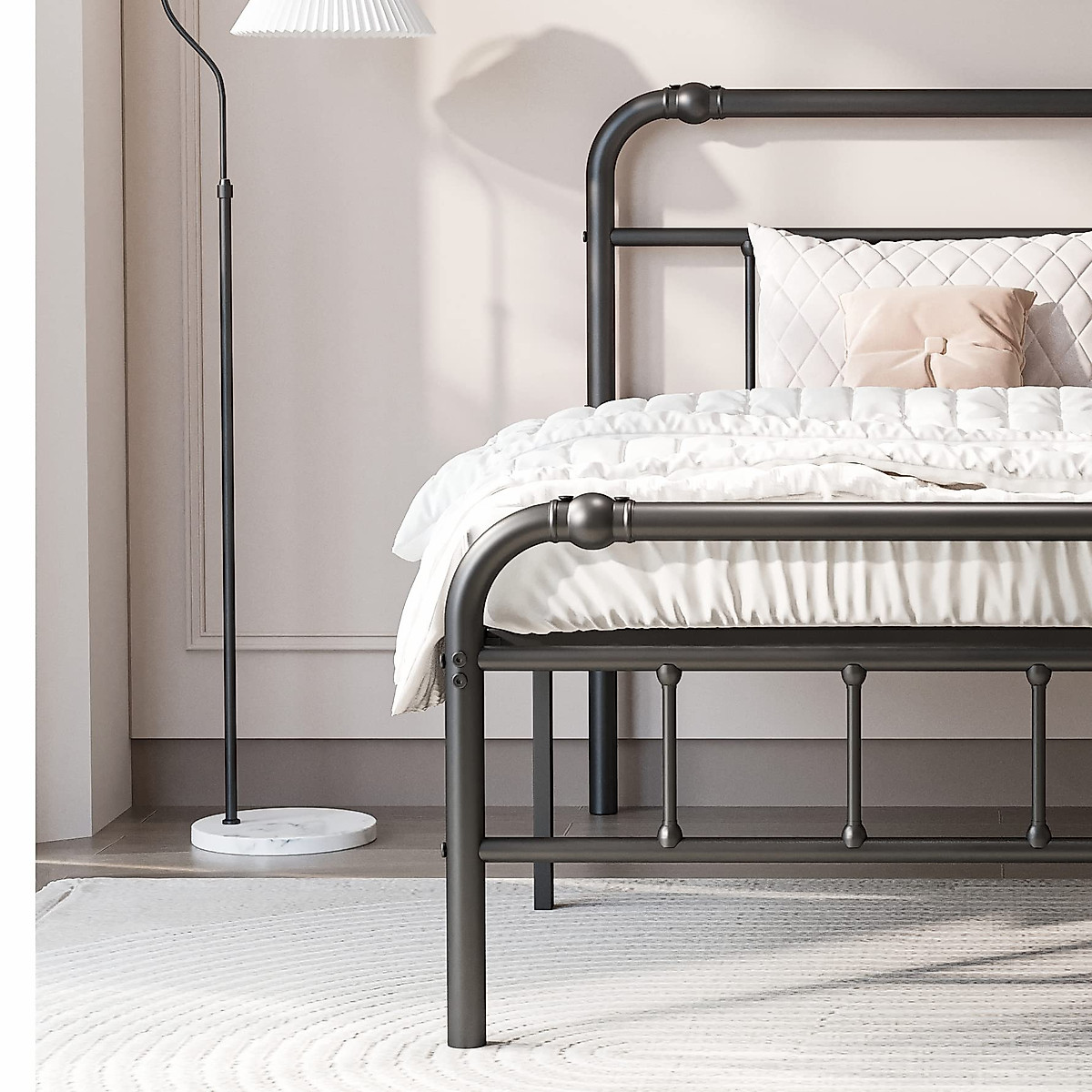 Bedella Twin XL Bed Frame with Headbaord and Footboard, 18 Inches High, Heavy Duty 3500lbs Steel Slats Support, Easy to Assemble, Noise Free, No Box Sprig Needed, Black