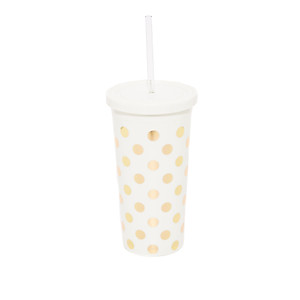 Kate Spade New York Insulated Plastic Tumbler with Reusable Straw, 20 Ounces, Gold Dots