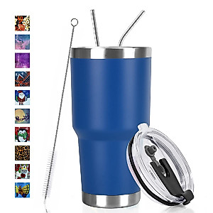 SYACOT 30oz Tumbler Double Wall Stainless Steel Vacuum Insulated Travel Mug with Splash-Proof Lid Metal Straw and Brush