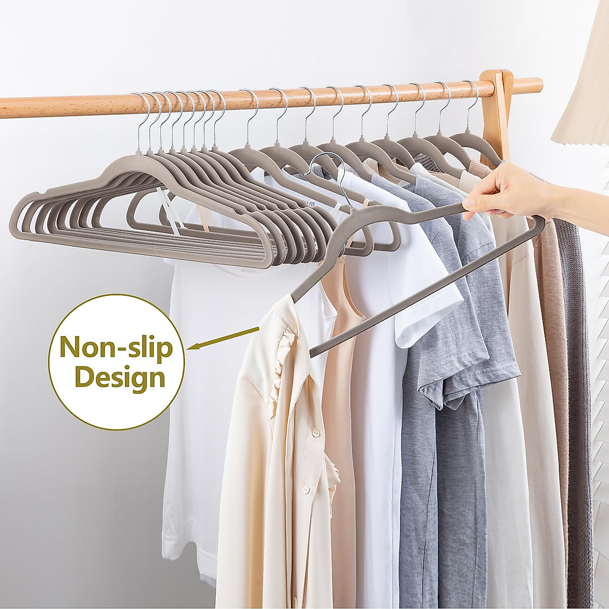 ELONG HOME Velvet Hangers 50 Pack, Grey Slim Felt Hangers with 360° Swivel Hook, Non Slip Skinny Hangers Heavy Duty Adult Hangers for Coats, Pants & Dress Clothes
