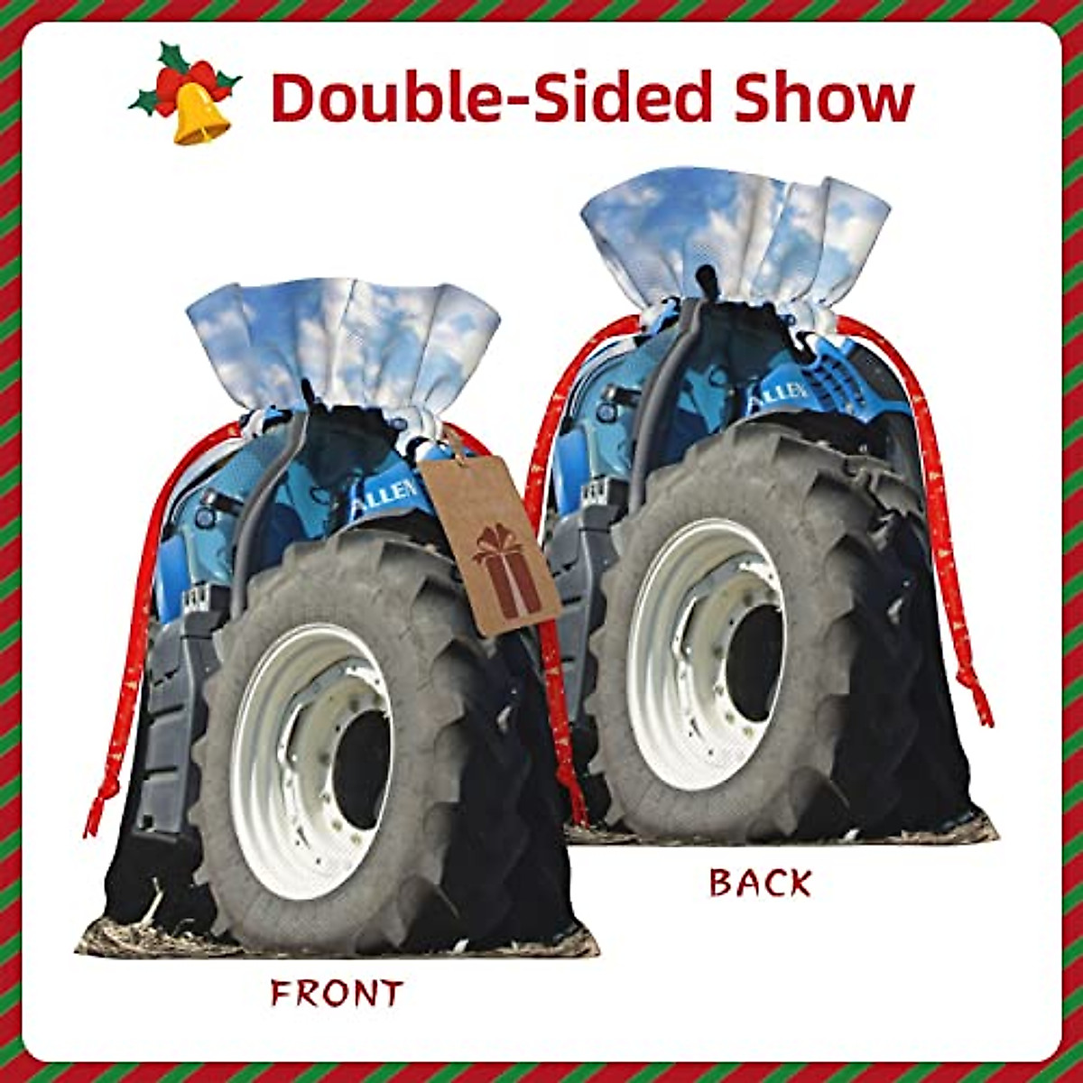 Farm Tractorchristmas Drawstring Gift Bag, Linen Drawstring Gift Bag, Reusable Drawstring Gift Bag, Used For Christmas, Birthday, Wedding Supplies