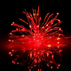 ErChen Battery Operated Silver Copper Wire Led String Lights, 33FT 100 Leds 8 Modes dimmable Waterproof Fairy Lights with Remote Control Timer for Indoor Outdoor Wedding Bedroom (Red)