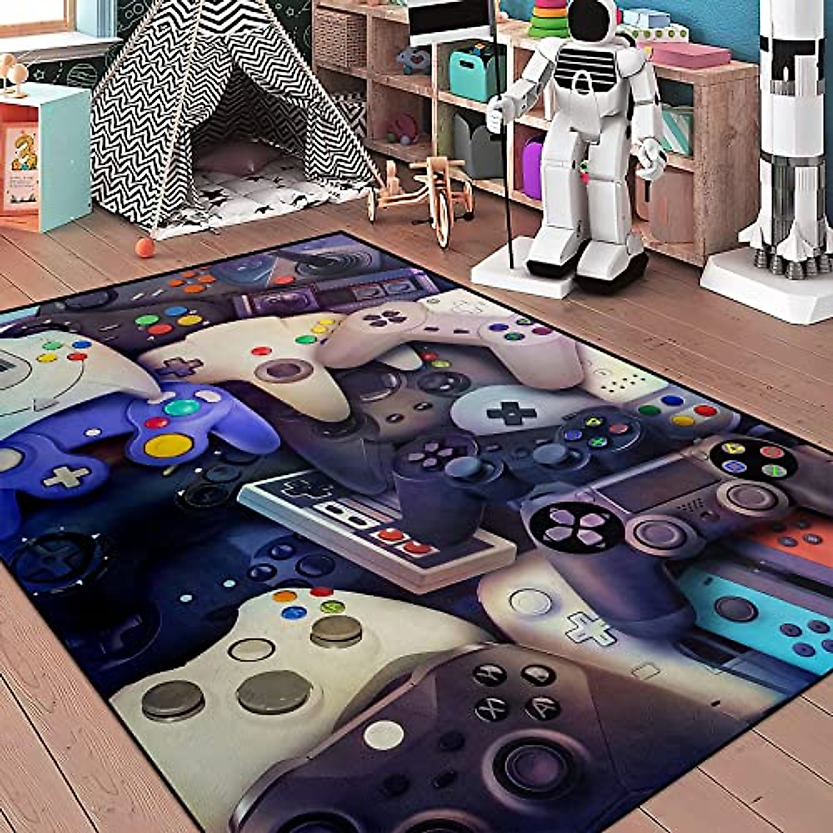 Boys Gaming Rug, Room Rugs for Bedroom, Gaming Room Decor Rug Gamer Carpets Throw Rugs Washable Bedroom Home Anti-Skid Floor Polyester Mat, 47"X63"