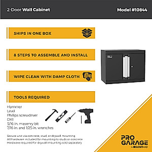 ClosetMaid ProGarage Wall Cabinet with Two Doors Lock and Shelf, for Garage Storage, Heavy Duty Steel, Black