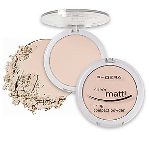 AQUAPURITY - PHOERA Sheer Matte Fixing Powder Makeup Base Fixer Setting Powder Foundation Fixing Compact Pressed Powder Long Lasting Make Up Fixer Skin Vitamin E Beauty Blender (201 Translucent)