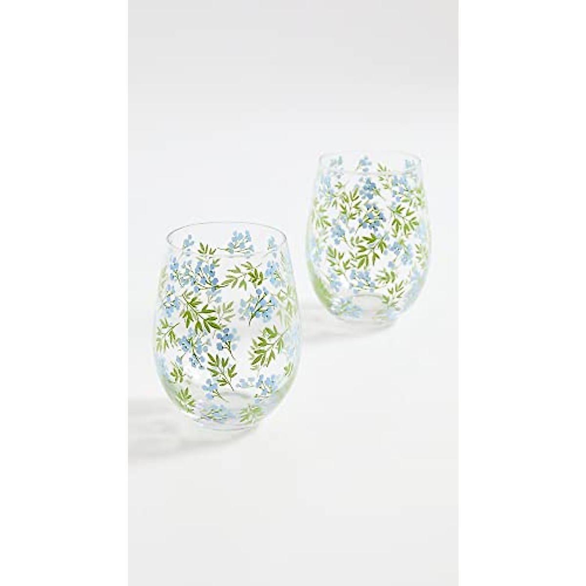 Two's Company Women's Countryside Stemless Wine Glass Set of 2, Blue/Green, One Size