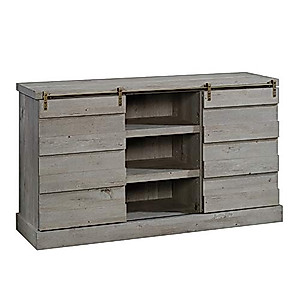 Sauder Cannery Bridge Credenza, L: 17.638" x W: 59.370" x H: 33.425", Mystic Oak finish