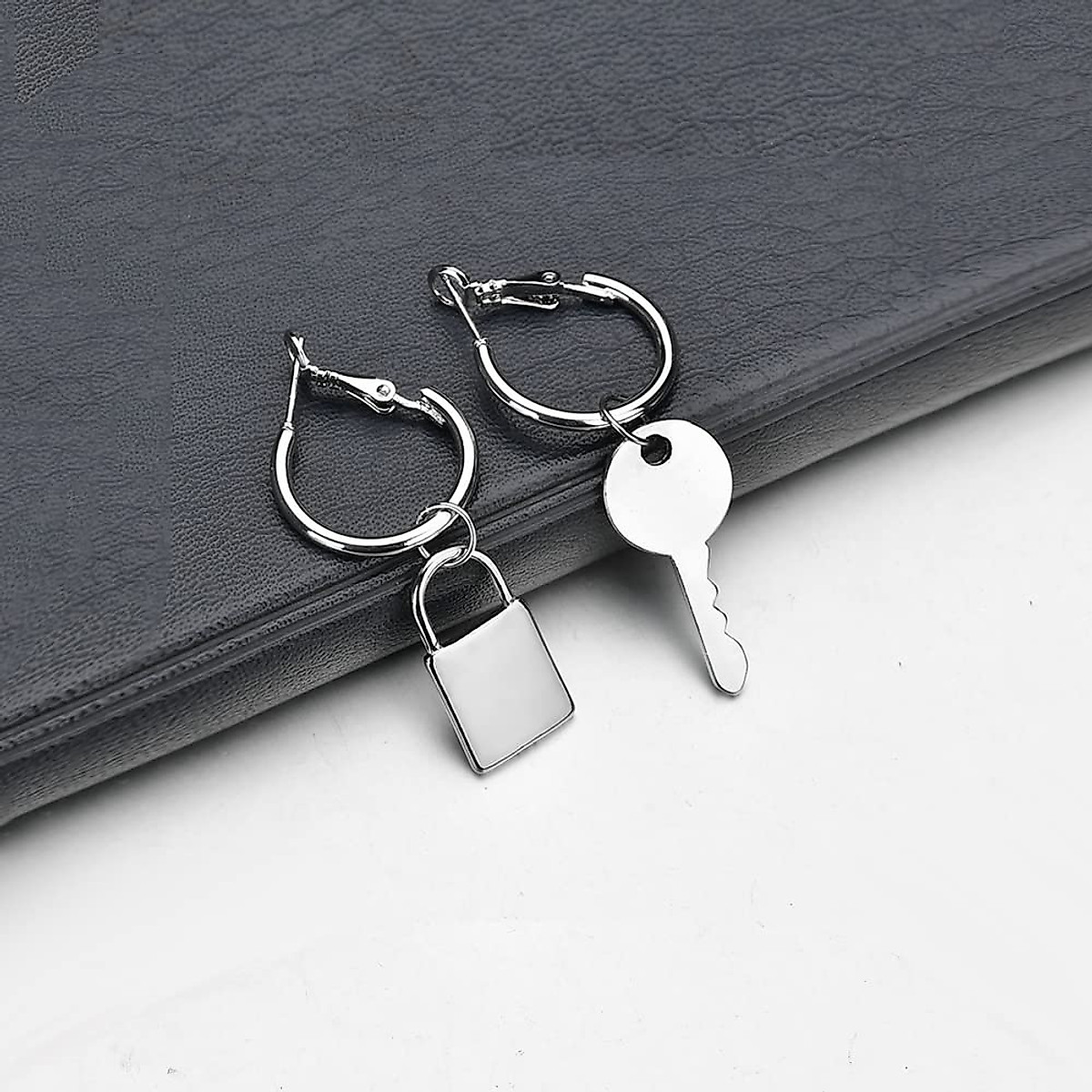 Lock and Key Earrings for Women.Asymmetric Lock Key Earring, Padlock Dangle Hoop Earrings Key Punk Edgy Aesthetic Earrings