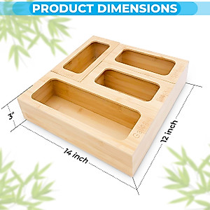 VerveMade Bamboo ziplock bag storage organizer - Premium kitchen drawer organizer- wooden baggie holder with larger quart size - Compatible with Gallon, quart, sandwich, and snack baggies.