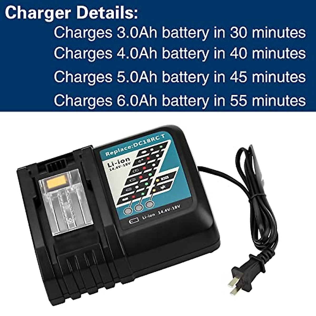 DC18RC 18 Volt Replacement Battery Charger Compatible with Makita 14.4V-18V LXT Battery Lithium-Ion BL1815 BL1830 BL1840 BL1845 BL1850 BL1860